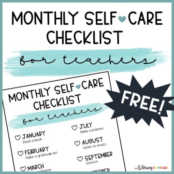 Monthly Self-Care Checklist for Teachers - Literacy In Focus