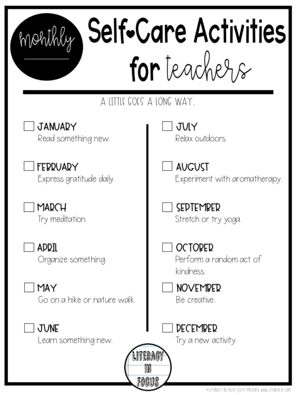 Monthly Self-Care Activities for Teachers | Literacy In Focus