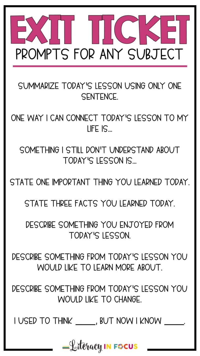 15 Exit Ticket Prompts For Any Subject - Literacy In Focus