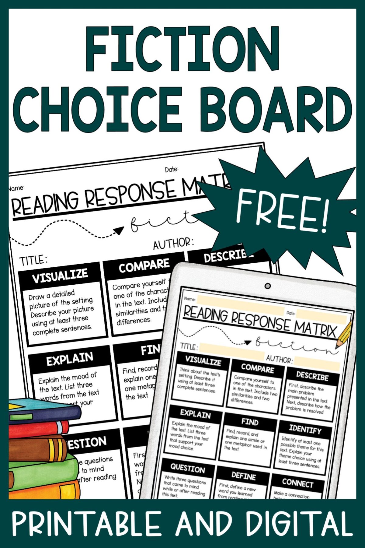 Free Reading Response Fiction Choice Board - Literacy In Focus