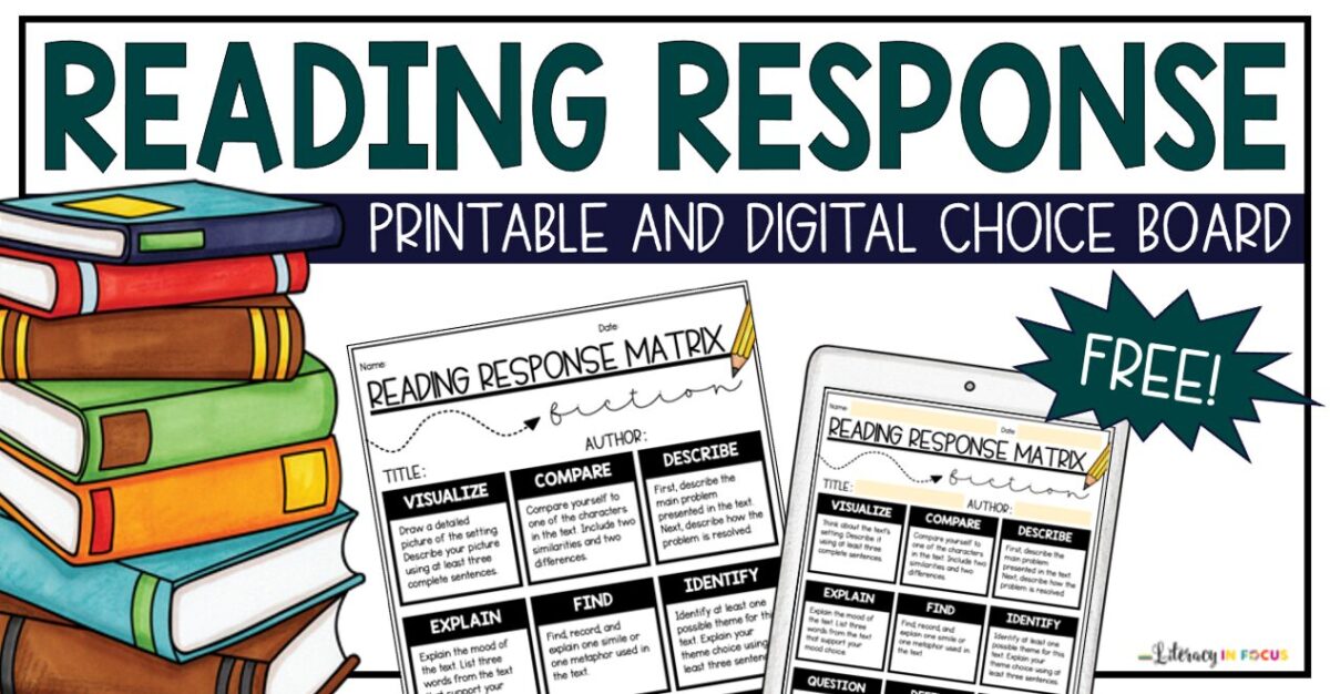 Free Reading Response Fiction Choice Board - Literacy In Focus
