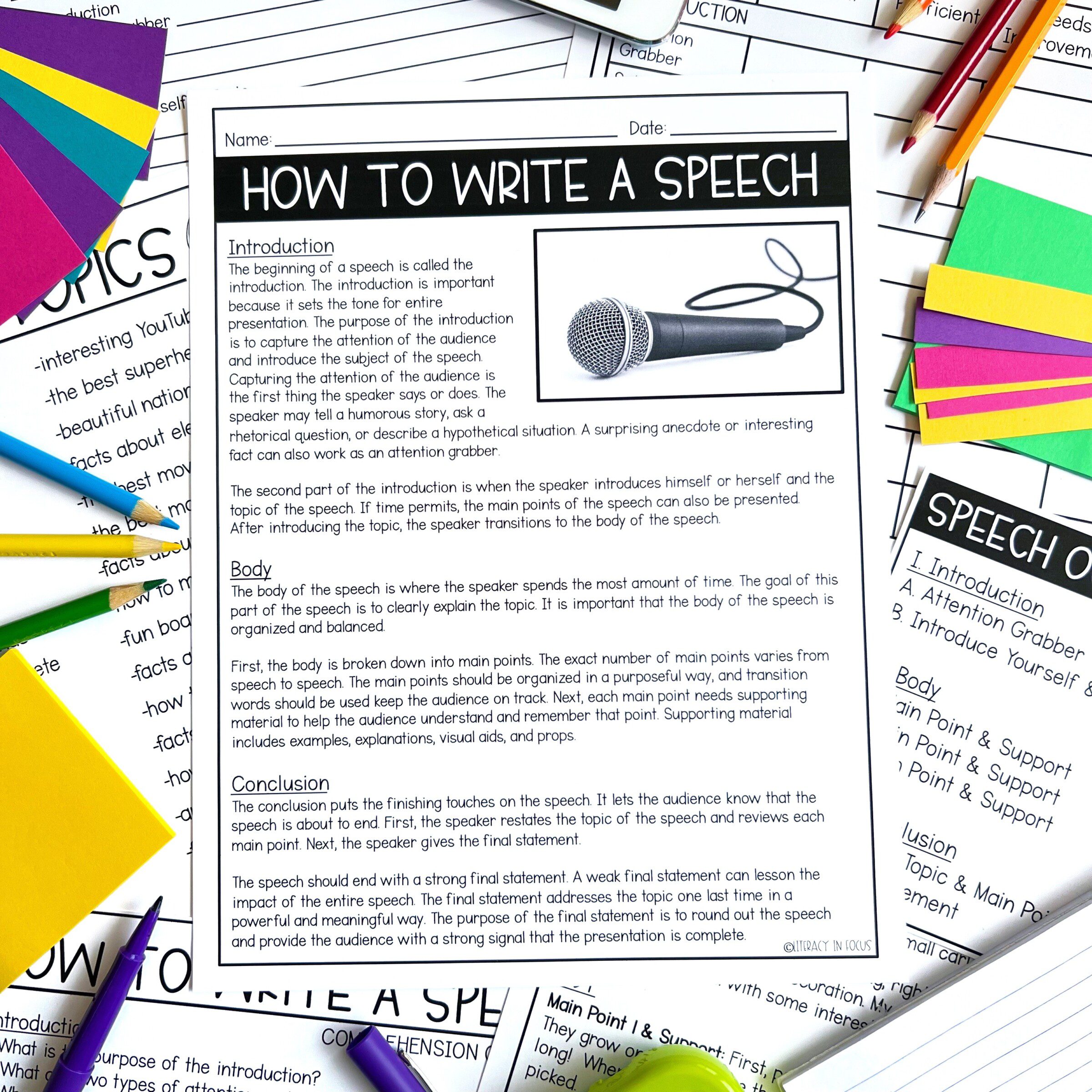 Speech Writing Outline and Format for Students - Literacy In Focus