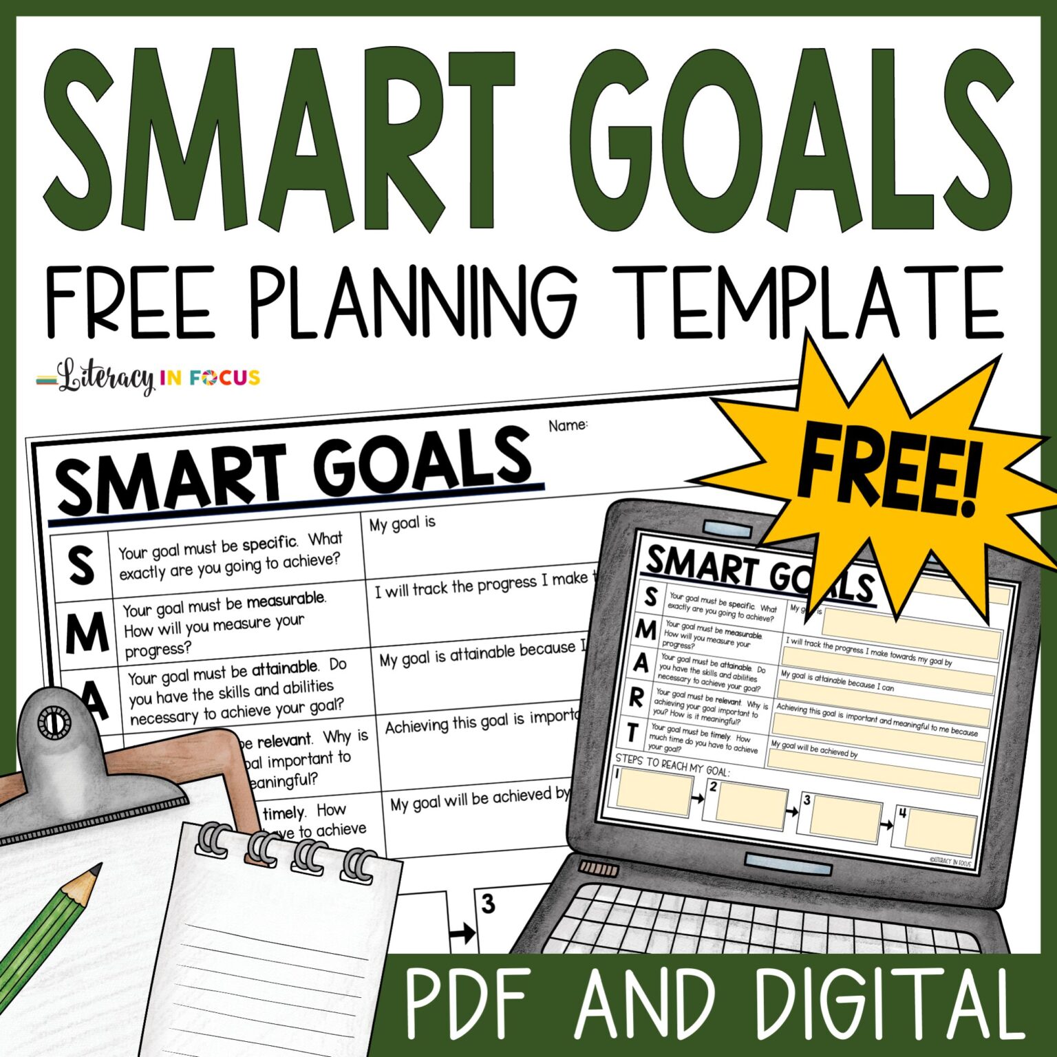 Free SMART Goals Planning Template for Elementary and Middle School ...